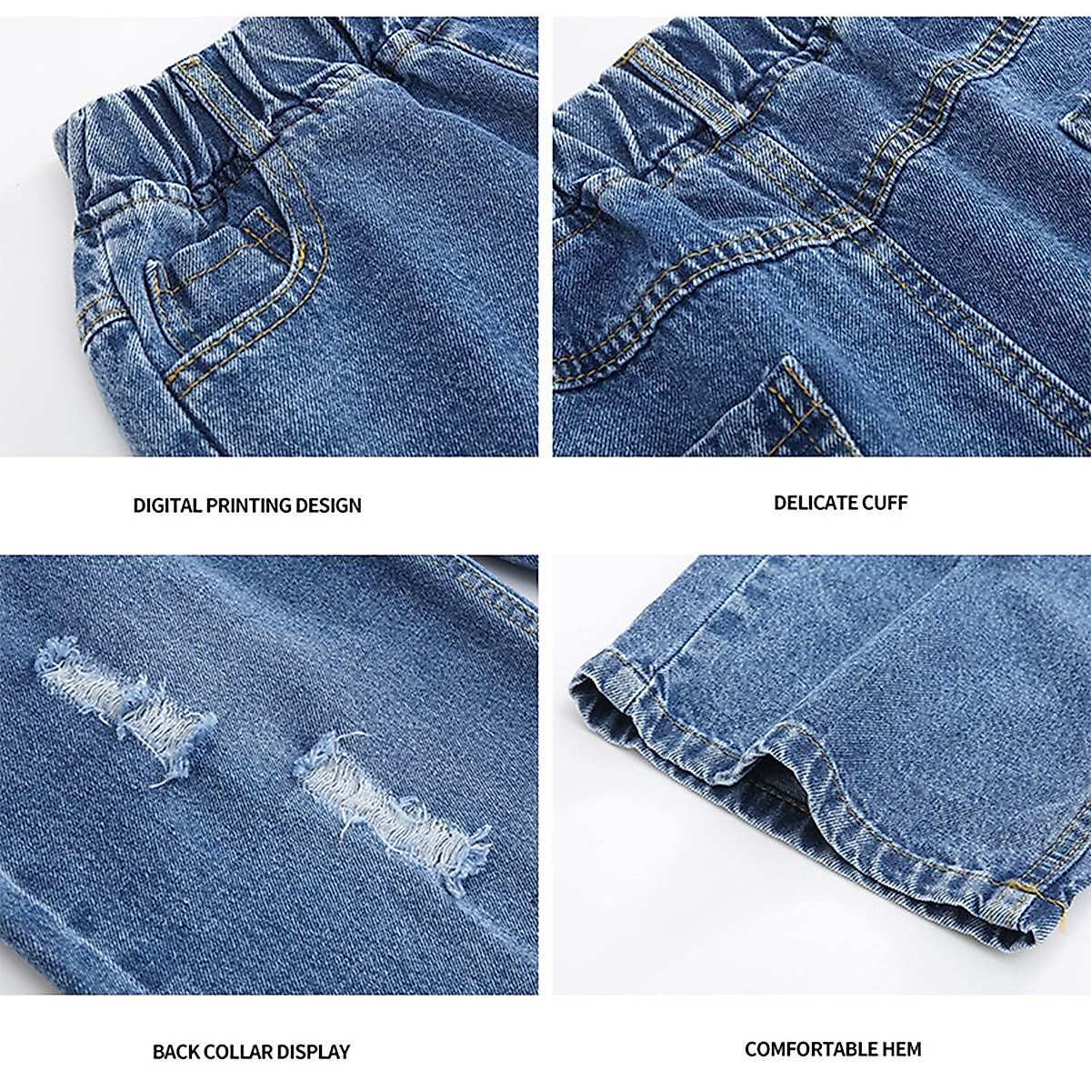 Rolanko Girls Skinny Ripped Jeans Mid-Rise Elastic Wide Leg Baggy Denim Pants for 4-14 Years (Blue Hole, 12-14)