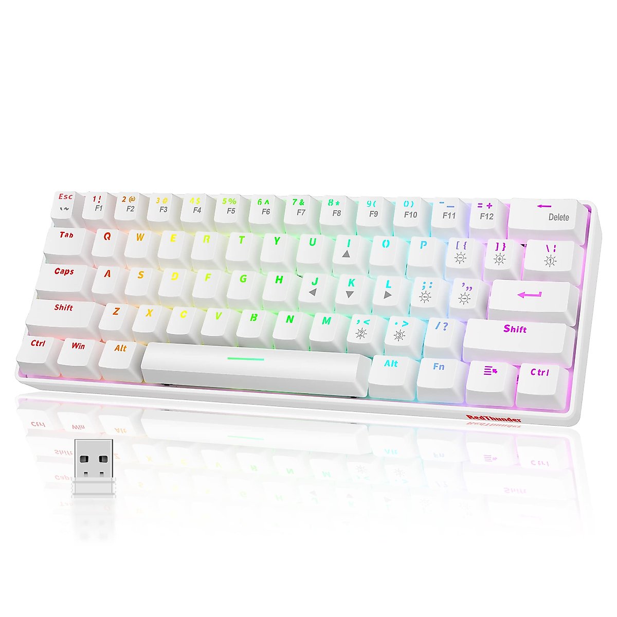 RedThunder 60% Wireless Mechanical Keyboard, 1850mAh Rechargeable Battery Wireless Gaming Keyboard, True RGB Backlit, 61 Keys Compact Layout for PC Gamer (White, Blue Switch)