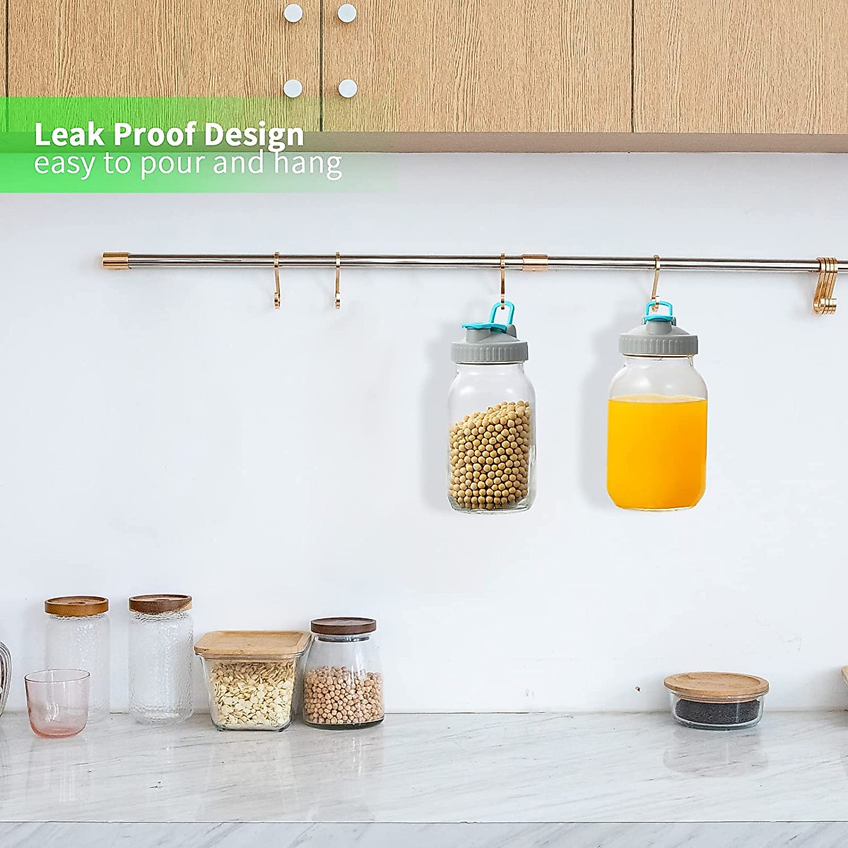 2 Pack Wide Mouth Mason Jar Lids for Ball Mason Jars, Including Mason Jar Pour Spout Lids with Handle, Innovative Flip Cap Lids, for Pouring, Drinking and Airtight Storage (Blue)