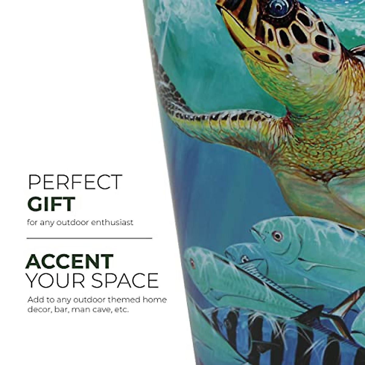 Rivers Edge Products Metal Waste Basket, 10.5-Inch Small Trash Can, Novelty Garbage Can for Office, Kitchen, Bathroom, or Bedroom, Nature and Coastal Home Decor, Guy Harvey Sea Turtle