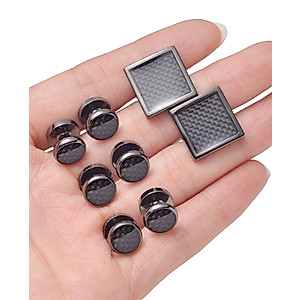 Ofeiyaa 10pcs Square Cufflinks And Shirt Stud Formal Men Classic Cufflinks Tuxedo Buttons Set Black Tone Tuxedo Shirts for Business Wedding