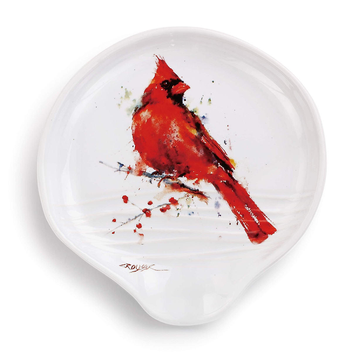 DEMDACO Dean Crouser Cardinal Bird Watercolor Red 5 x 5 Glossy Ceramic Stoneware Spoon Rest