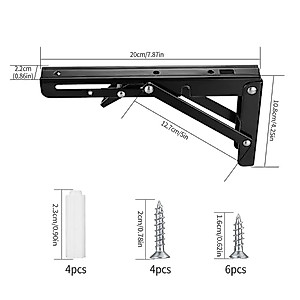 Foldable Activity Bracket Triangle Bracket L-Shelf Shelf Bracket Workbench Wall Mounted Bracket Space Saving (8 inch * 2 Pieces Black)