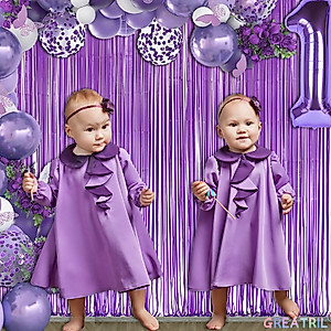 Purple Foil Fringe Party Backdrop - GREATRIL Party Streamers for Mermaid/Butterfly/Wednesdays/Star Birthdays Party Decoration - 3.2ft X 8.2ft - 2 Packs