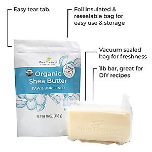 Plant Therapy Organic African Shea Butter Raw, Unrefined USDA Certified16 ounce Bar 100% Pure, Natural Moisturizer For Dry, Cracked Skin, Best for DIY