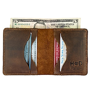 Hide & Drink, Bifold Wallet with Extra Layer, Slim, Thin Accessory For Pocket or Bag, Store Money, Cards & Cash, Full Grain Leather, Handmade, Bourbon Brown