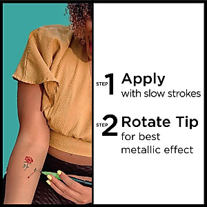 BodyMark Metallic Temporary Tattoo Markers for Skin, Premium Brush Tip, Includes 3 Count of Assorted Markers and Stencils Set, 1 Silver, 1 Metallic Red, 1 Metallic Purple, 3 CT