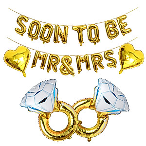 SHUNTAI Engagement Party Decorations Soon To Be Mr & Mrs Balloon Banner Heart Balloons Huge Ring Balloons Gold Wedding Rehearsal Bridal Shower Bachelorette Party Sign Decor Supplies