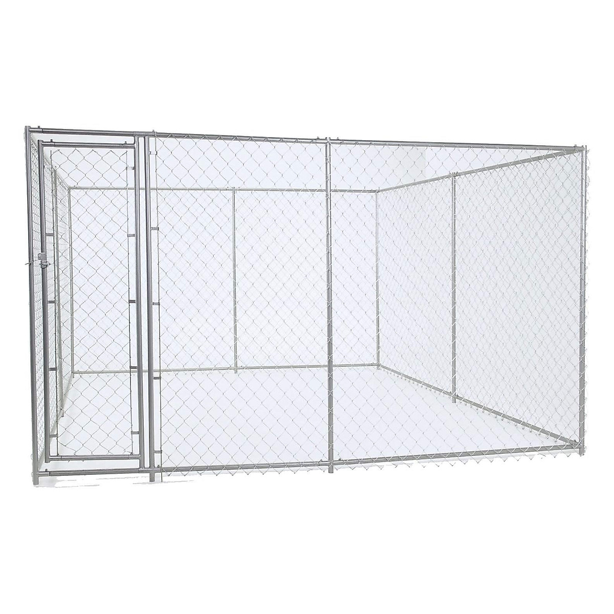 Lucky Dog 10 by 6 Foot Large Outdoor Galvanized Steel Chain Link Dog Kennel with Latching Door, 1.5 Inch Raised Legs, and WeatherGuard Roof Cover