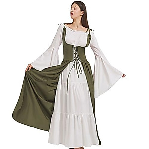 Vianinfalo Renaissance Dress Women Irish Medieval Pirate Costume Ren Faire Dresses Halloween Costume (Olive S/M)