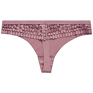 Jessica Simpson Women's Underwear - 3 Pack Microfiber Lace Thong Panties (S-XL), Size Small, Black/Grape Shake/Rose Smoke