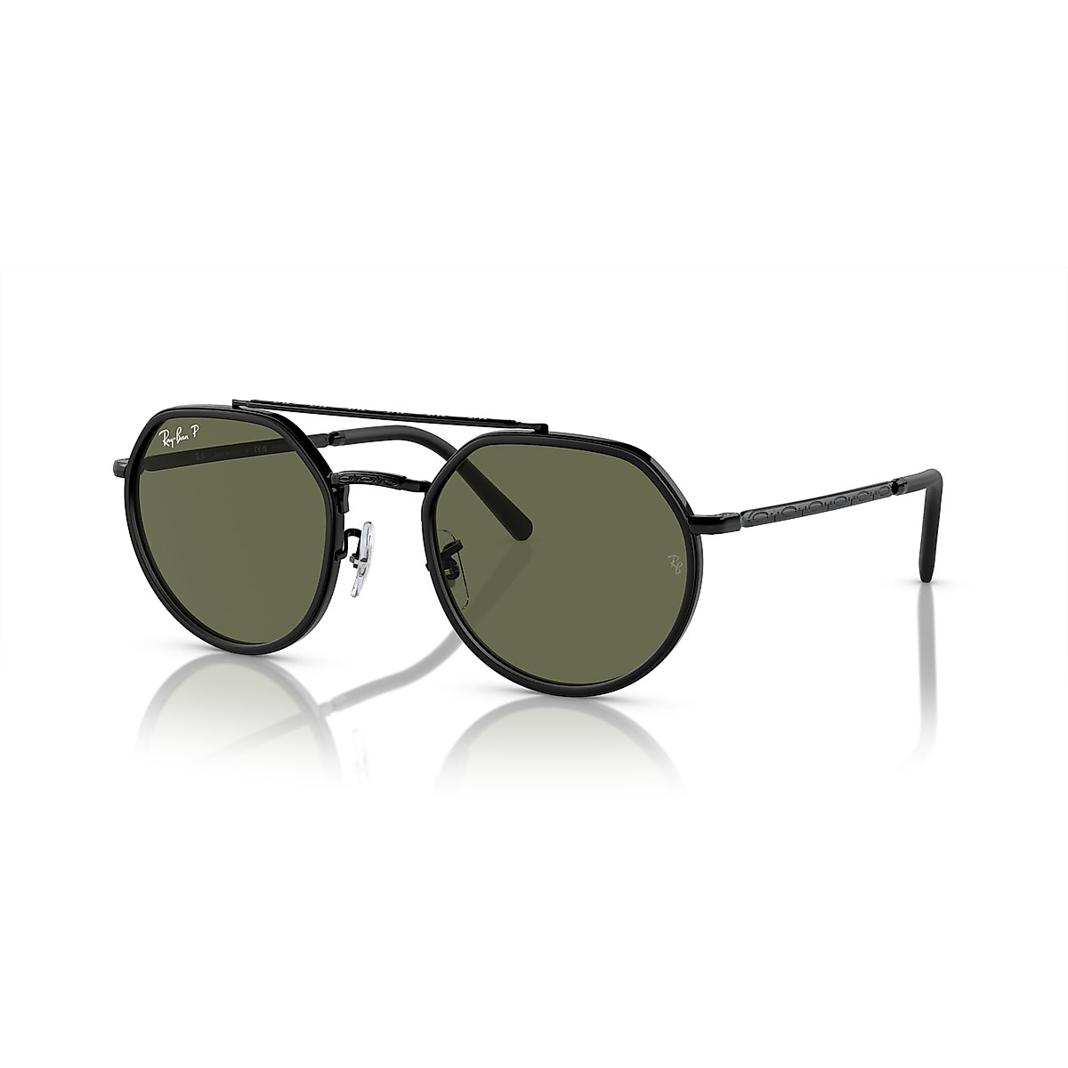 Ray-Ban RB3765 Round Sunglasses, Black/Green Polarized, 53 mm