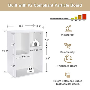 VECELO 3-Cube Small Bookshelf, Modern Bookcases with Shelves Height Up to 12.8 Inches, Suit for Common Size Textbook, Vertical or Horizontal, Cubby Storage Organizer,Pearl White