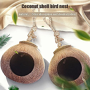 Coconut Bird Nest Hut, Natural Coconut Fiber Hanging Birdhouse Cage Breeding Nesting Bird Aviary Cage Box Anti-Pecking Bite for Parakeet Budgie Cockatiel Finch Sparrows