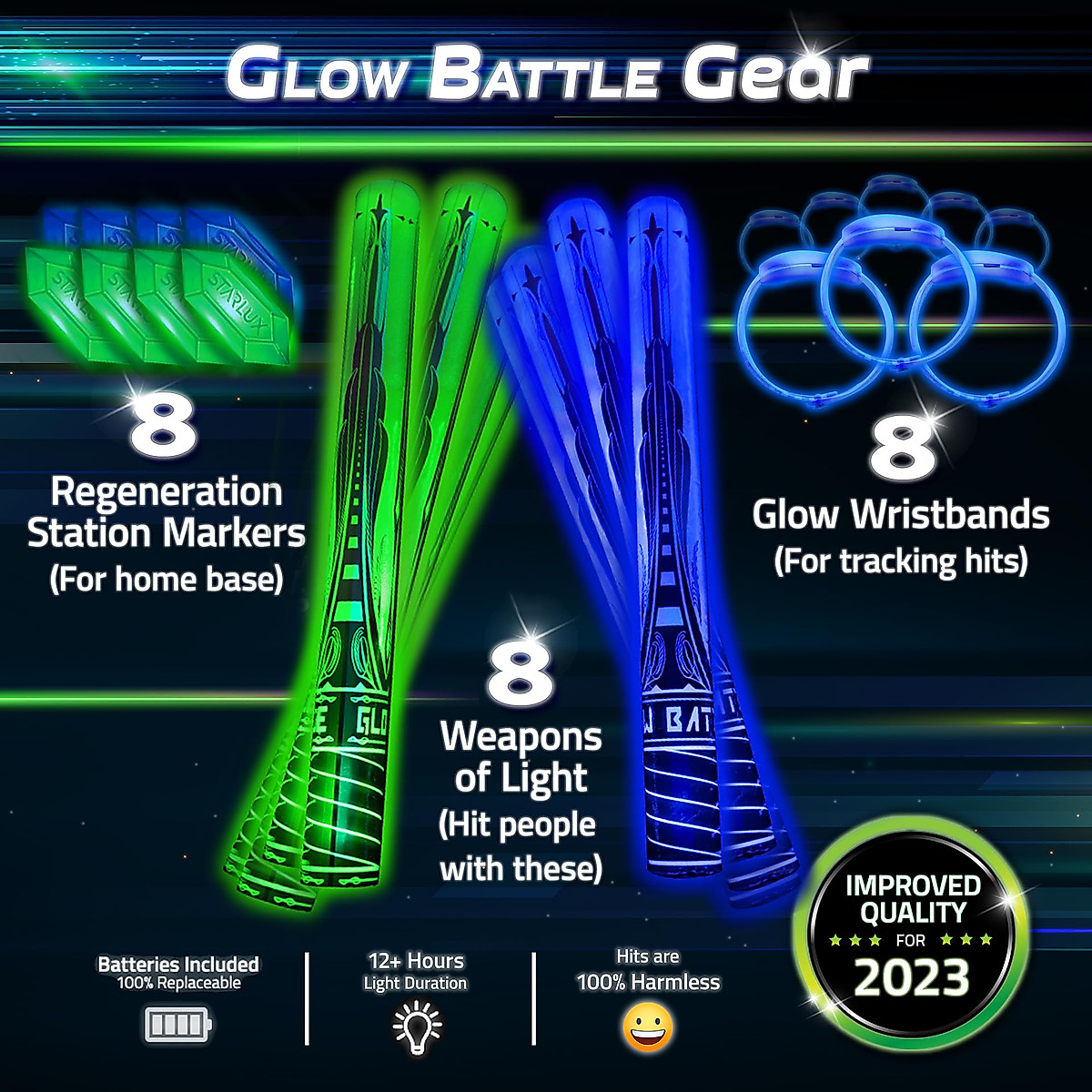 Glow Battle - Family Pack: A Thrilling, Glowing Sword Game | 2-8 Players, Age 8+ | Unique Family Games for Kids and Adults Idea | Outdoor Toys for Kids 8-12+ | Glow Games for Kids 8-12+