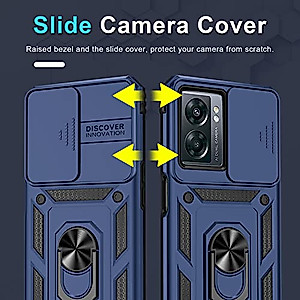 Janmitta OnePlus Nord N300 5G Case Built in Slide Camera Lens Cover and Screen Protector,Heavy Duty Shockproof Full Body Protective Phone Cover,Built in Finger Ring Stable Holder Kickstand,2022 Blue