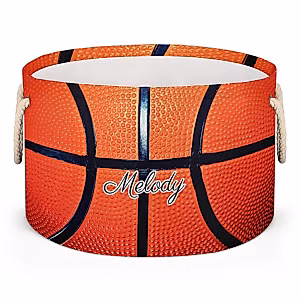 Sport Basketball Personalized Extra Large Baskets for Blanket Storage, Basketball Print Storage Basket Bins Living Room Baby Toy Nursery Laundry Basket Big Round Basket