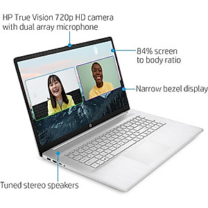 HP 17 17.3" Touchscreen HD+ Laptop Computer, Quad-Core AMD Ryzen 3 5300U (Beat i3-1115G4), 8GB DDR4 RAM, 512GB PCIe SSD, WiFi 6, Bluetooth 5.2, Natural Silver, Windows 11 Home, BROAG Cable