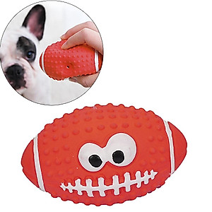 IEUDNS Squeaky Dog Toys Cartoon Dog Balls with Squeaker Rubber Latex for Small and Medium Breed, Red Rugby