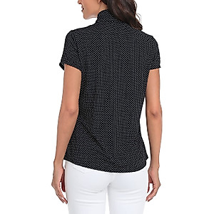 LRD Women's Golf Polo Shirts Short Sleeve Tennis Shirt UPF 30 Quarter Zip Up Polka Dots/Pink Aloha - L