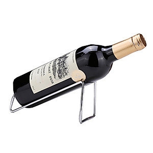CdyBox Creative Metal Red Wine Rack Single Wine Bottle Holder Rack Display for Home Living Room Wine Rack (Silver)