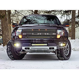 iJDMTOY LED Pod Light Fog Lamp Compatible With 2010-14 Ford SVT Raptor, Includes (4) 20W High Power Xenon White LED Cubes, (2) Amber Lens, Foglight Location Mounting Brackets & On/Off Switch Wiring