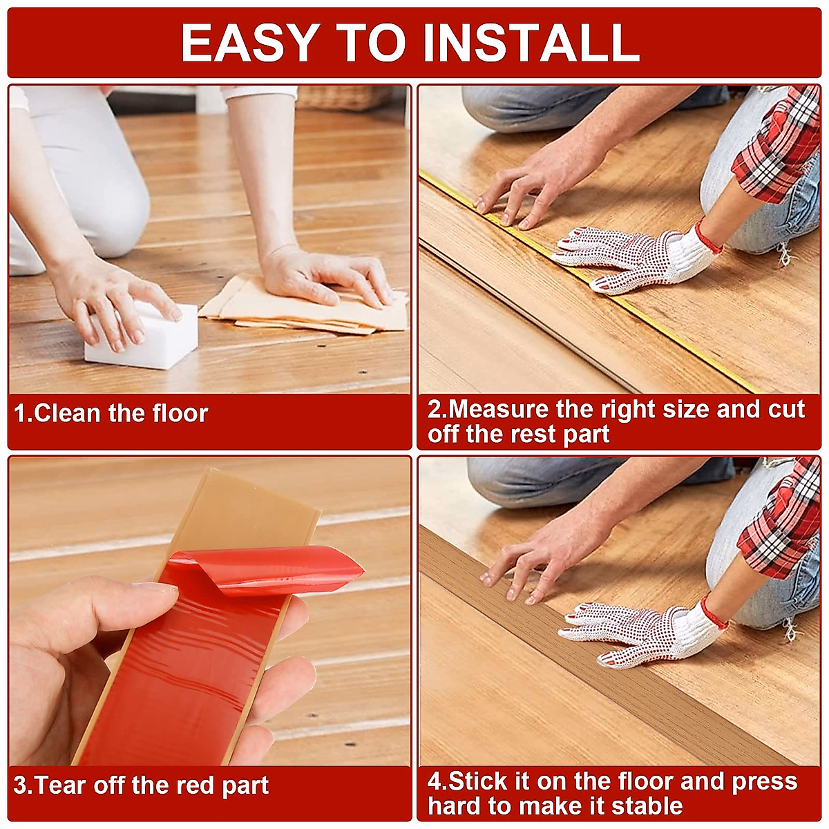 ABuff 10Ft x 2" Floor Transition Strip Self Adhesive Flooring Transitions Vinyl Laminate Floor Trim Flat Divider Strip for Joining Floor Gap, Carpet, Threshold, with Elegant Wood Grain, Brown