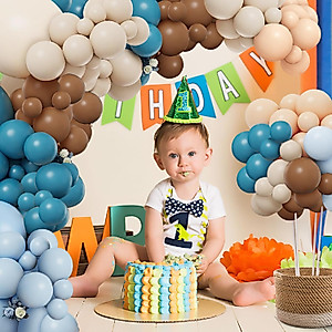 Dusty Blue Brown Balloons Arch Kit, Pastel Blue Blush Sand White Neutral Balloons Garland Kit for Boy Baby Shower Teddy Bear Boho Birthday Party Decorations
