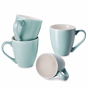 DOWAN 17 oz Large Coffee Mugs Set of 4 - Ceramic Coffee Mugs with Large Handle, Thanksgiving Christmas Coffee Cups Gift for Hot or Cold Drinks, Easy to Hold & Texture Design, White