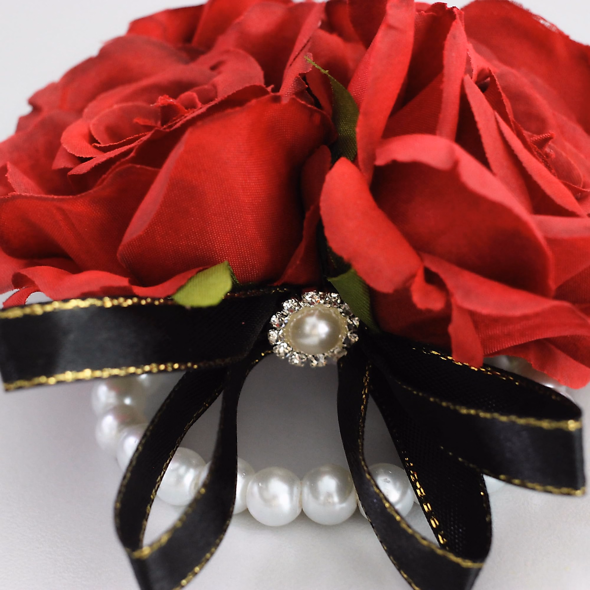 YOKOKE Prom Corsage and Boutonniere Set, Rose Boutonniere and Wrist Corsage Wristlet Set Flowers for Party Ball Dancing Prom Suit Decorations (Red)