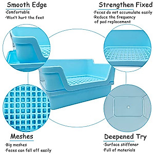 PINVNBY Extra Large Rabbit Litter Box Small Animal Potty Trainer Huge Bunny Litter Pan Plastic Pet Corner Toilet with Mash for Adult Guinea Pigs Chinchillas Ferrets (Blue)