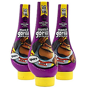 Moco de Gorila Sport Squizz, Hair Styling Gel, Long-Lasting Hold, Reactivatable with water, 3-Pack of 11.92 Oz Each, 3 Squeezable Bottles.