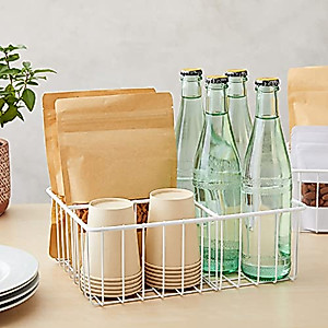 2 Pack White Wire Baskets for Kitchen, 3 Compartment Bin for Cabinet Shelves, Drawers (10 x 8 x 3.7 In)