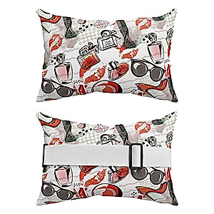 HilariousM Modern Lady Outdoor Pillows for Chaise Lounge Chair, Perfume Lipstick High Heels Waterproof Lumbar Head Support Pillow with Adjustable Elastic Band for Pool Patio Furniture Decorative