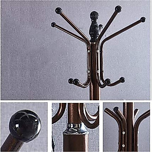 Metal Coat Rack Stand Entryway Hall Tree Coat Tree with Hook and 3-Tier Storage Shelves for Hat Clothes Purse Scarves Handbags Umbrella White (Brown)