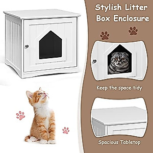 PETSITE Cat Litter Box Enclosure, Hidden Litter Box Furniture, Home Decorative Enclosed Cat House & Nightstand, Indoor Pet Crate, Kitty Washroom Cabinet