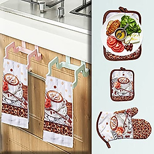Lobyn Value Packs - 2 Coffee Kitchen Dish Towels, Matching Potholder & Oven Mitt Linen Set Steaming Style for Your Kitchen Decor Featuring Cafe Themes