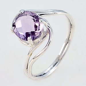 Joyas Plata Real Gemstones Oval Shape One Stone cheker Amethyst rings-925 Silver Purple Amethyst Ring-February Birth Aquarius Astrology Real Gemstones Ring SRAMECH-3171-13.5 us
