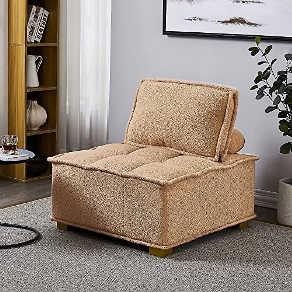 GNIXUU Modular Single Sofa, Lazy Sofas Ottoman with Gold Wooden Legs Teddy Fabric, Armless Couches for Small Space Living Room Bedroom Apartment Office