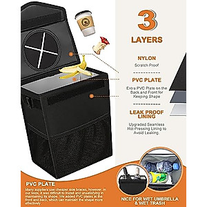 Pritent Car Trash Can with Lid, Cute Leakproof Car Trash Garbage Bag Hanging Vehicle Trash Bin Small Portable Automotive Garbage Cans Organizer for Back/Front Seat/Console(Trapezoid,Black)