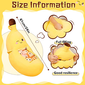 Cute Throw Pillow Stuffed Banana Toys Kawaii Banana Plush Avocado Stuffed Animal Carrot Removable Fluffy Creative Gifts Cat Paw Dinosaur for Teens Adults Birthday Wedding Party Supplies (Banana)