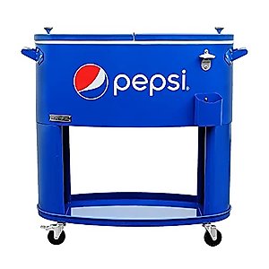 Permasteel Pepsi Outdoor Patio Cooler with Wheels | 80-Quart Rounded Beverage Rolling Cooler, PS-A207-80PE-BL, for Backyard Deck, Outside Indoor Outdoor Drink Cart, Pepsi Blue