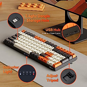 RK ROYAL KLUDGE RK100 Wireless Mechanical Keyboard, Bluetooth5.1/2.4G/Wired 96% Full Size 100-Key Hot Swappable Gaming Keyboard with 3 USB Ports, Red Switch for Mac Windows, Carbon
