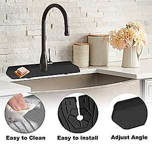 17.7" Faucet Handle Drip Catcher Tray,Silicone Self Draining Faucet Splash Guard,Reuseable Kitchen Sink Mat Fit Most Faucet,Bathroom Sink Absorbent Countertop Drying Faucet Pad