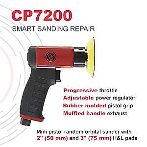 Chicago Pneumatic CP7200 - Air Random Rotary Sander Tool, Home Improvement, Woodworking Tools, Polisher, Rust Removal, Heavy Duty, Rotary Tool, Pistol Handle, Hook & Loop, 3 Inch (75 mm), 15000 RPM