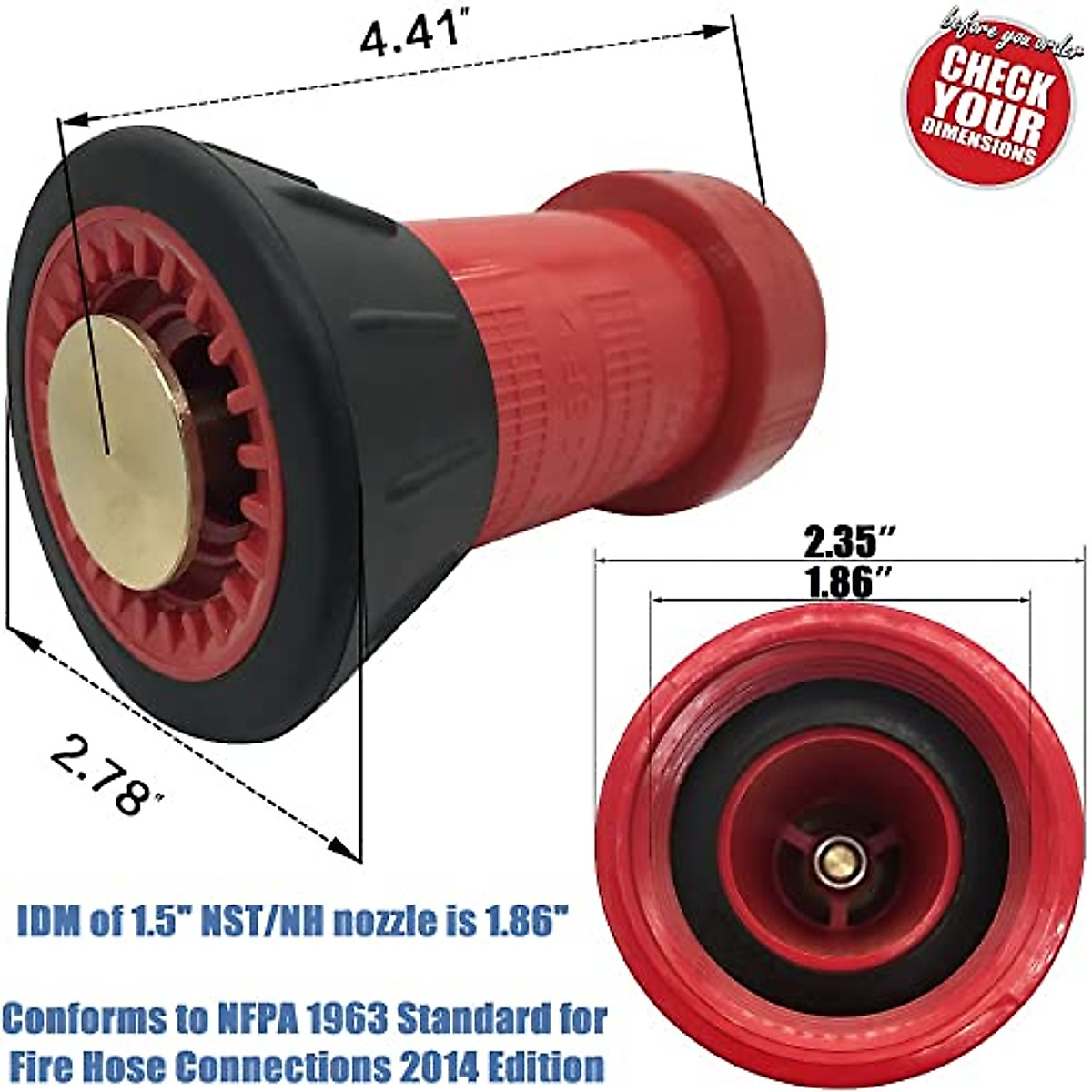 Happy Tree 1-1/2" NST/NH Fire Hose Nozzle Spray Polycarbonate Jet Fog Industrial Fireman 1.5" Nozzle 75 gpm Fire Equipment FHSN02