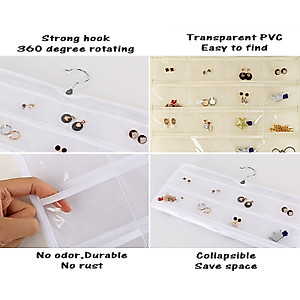 AARAINBOW Hanging Jewelry Organizer Dual-Sided Closet Accesoory Organizer with 80 Pockets Jewelry Hanger for Earrings, Necklaces, Rings on Closet, Wall, Door (White)