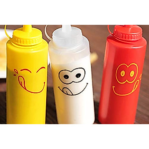 New Star Foodservice 533906 Smiley Faces Squeeze Bottle Set, Plastic, Red, Yellow, and Clear, 12 oz