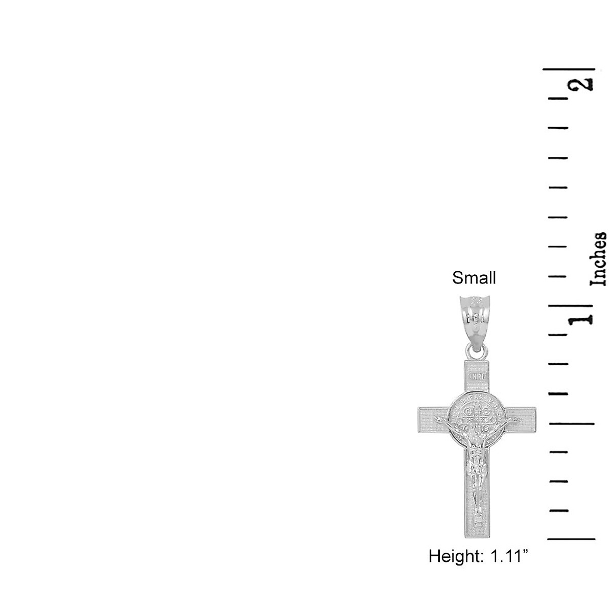 Saint Collection Solid 14k White Gold St. Benedict Crucifix Cross Charm Pendant (1.10")