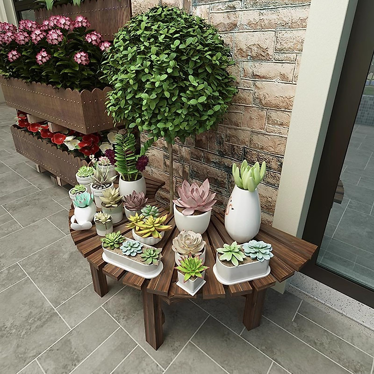 HM&DX Wooden Semicircular Garden Bench,Weatherproof Smooth Surface Outdoor Benches,Tree Bench Wrap Around Park Bench for Park Yard Patio Deck Lawn, 300kg Weight Capacity